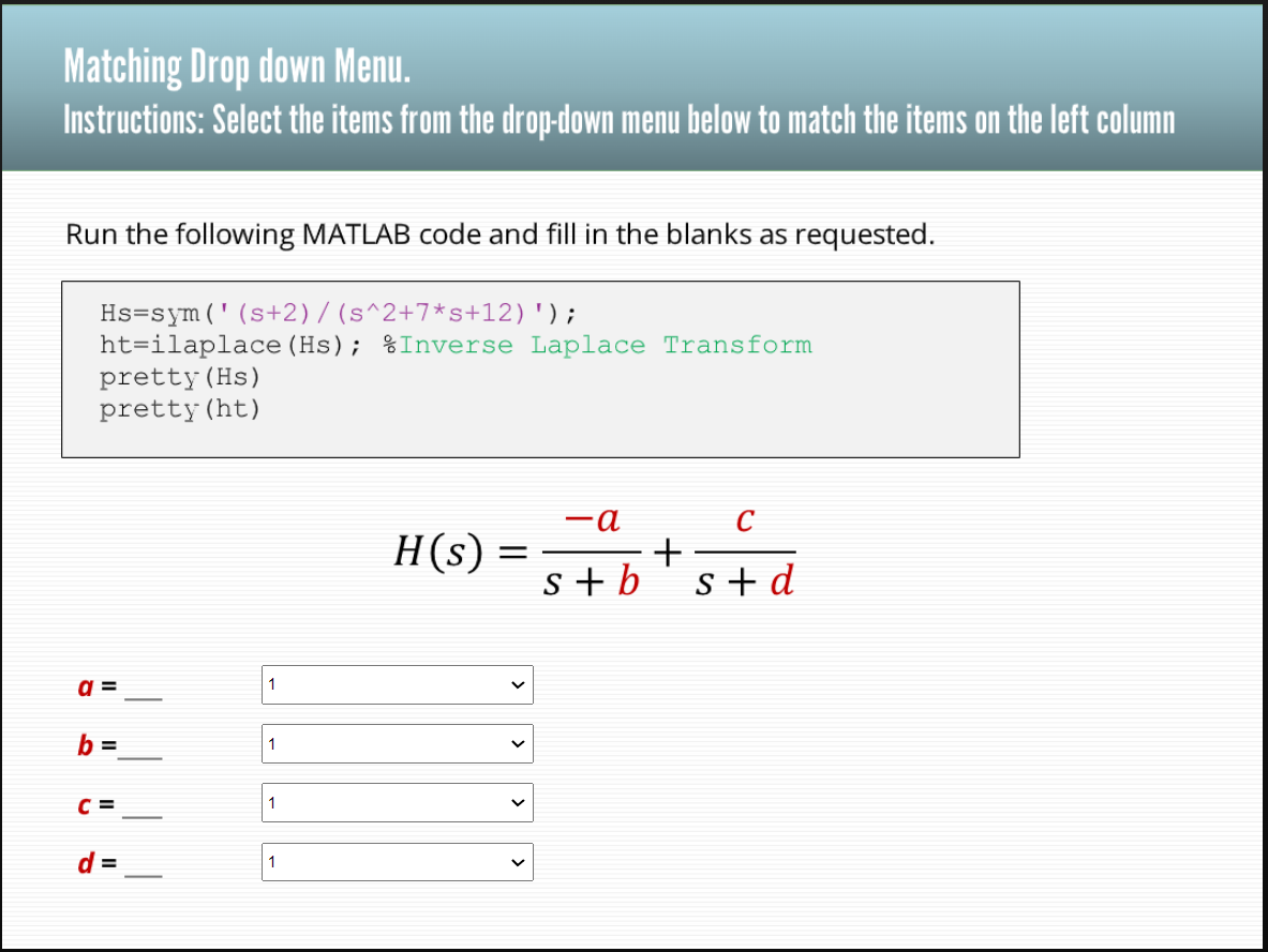 Solved Matching Drop down Menu. Instructions: Select the | Chegg.com