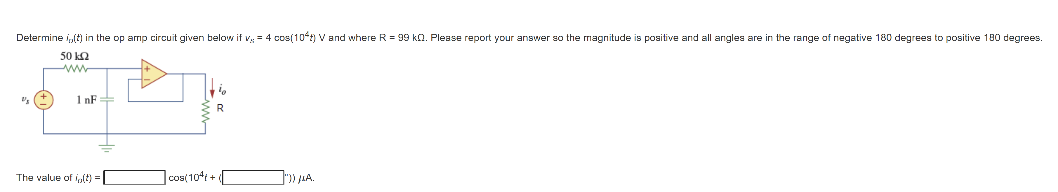 Solved Determine io(t) in the op amp circuit given below if | Chegg.com