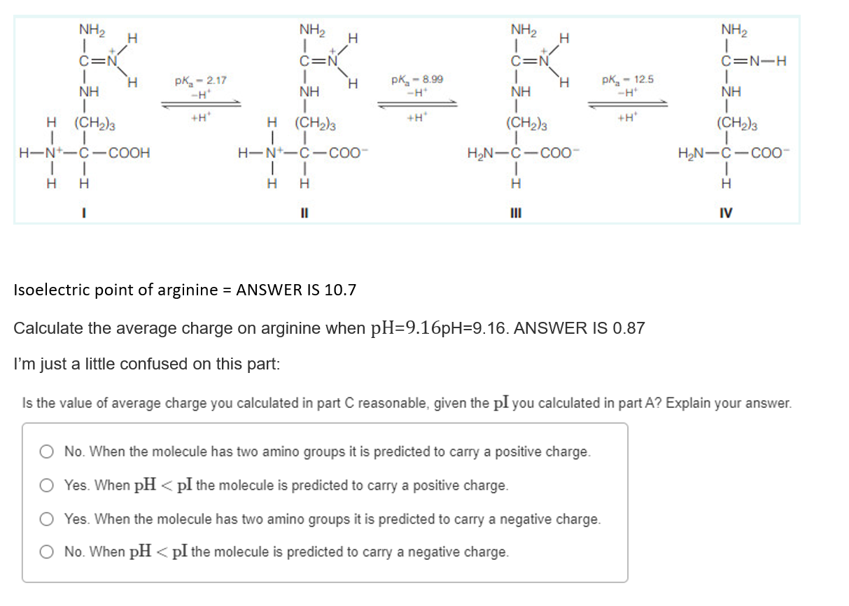Solved IIIIIIIVIsoelectric point of arginine = ﻿ANSWER IS | Chegg.com