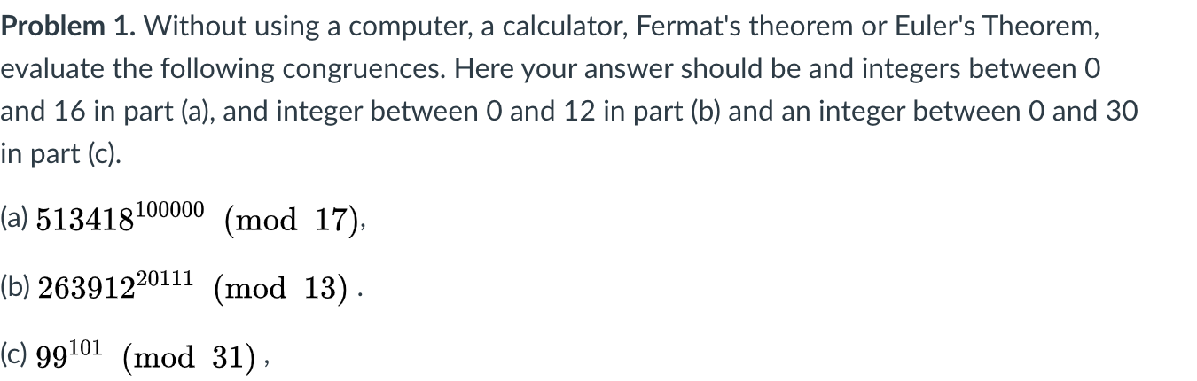 Solved Problem 1. Without using a computer, a calculator, | Chegg.com