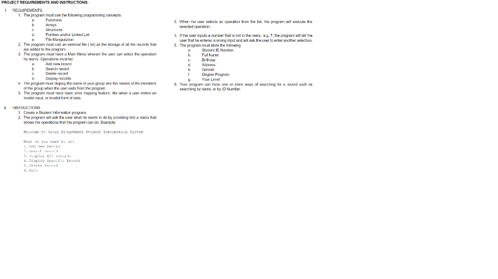 Solved PROJECT REQUIREMENTS AND INSTRUCTIONS: 1. I | Chegg.com