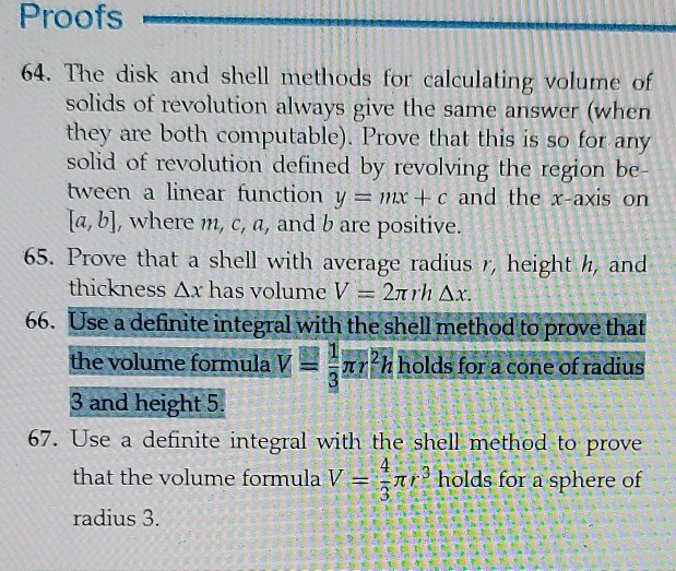 Solved Proofs . . - 64. The disk and shell methods for | Chegg.com