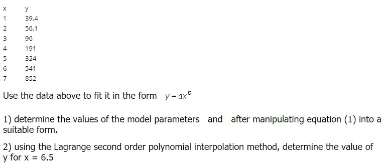 Solved х 1 у 39.4 56.1 2 3 4 96 5 191 324 541 852 6 7 Use | Chegg.com