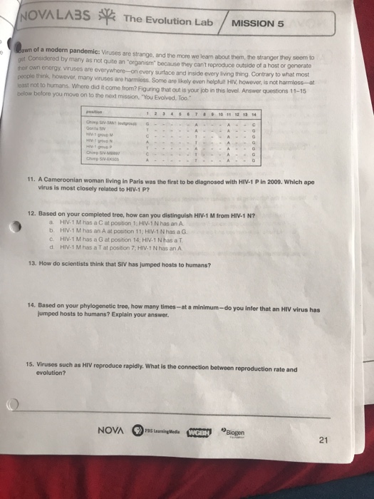 Solved: NOVA LABS The Evolution Lab / MISSION 5 Wn Of A Mo... | Chegg.com