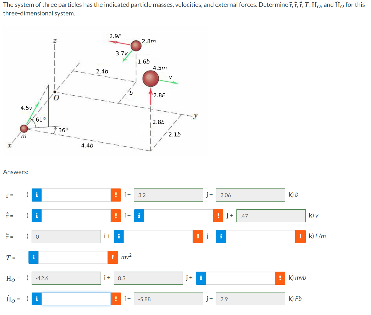 Solved The system of three particles has the indicated | Chegg.com