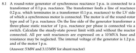 Solved 8.1 ﻿A round-rotor generator of synchronous reactance | Chegg.com
