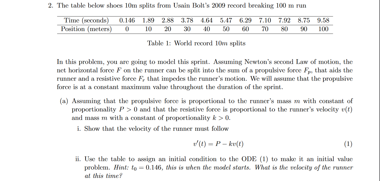 Solved Table 1: World record 10 m splits In this problem, | Chegg.com