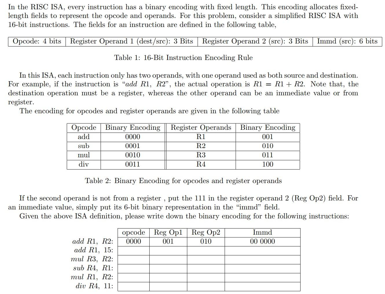 Solved In the RISC ISA, every instruction has a binary | Chegg.com