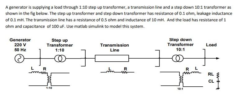 Solved A generator is supplying a load through 1:10 step up | Chegg.com