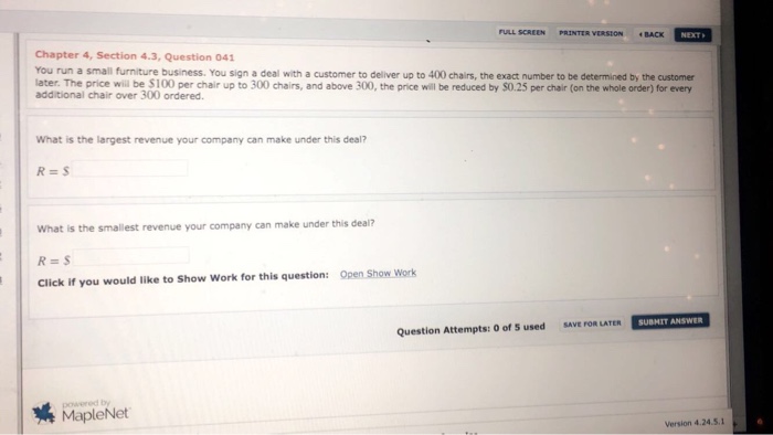 Solved ULL SCREEN PRINTER VERSION BACK Chapter 4, Section | Chegg.com