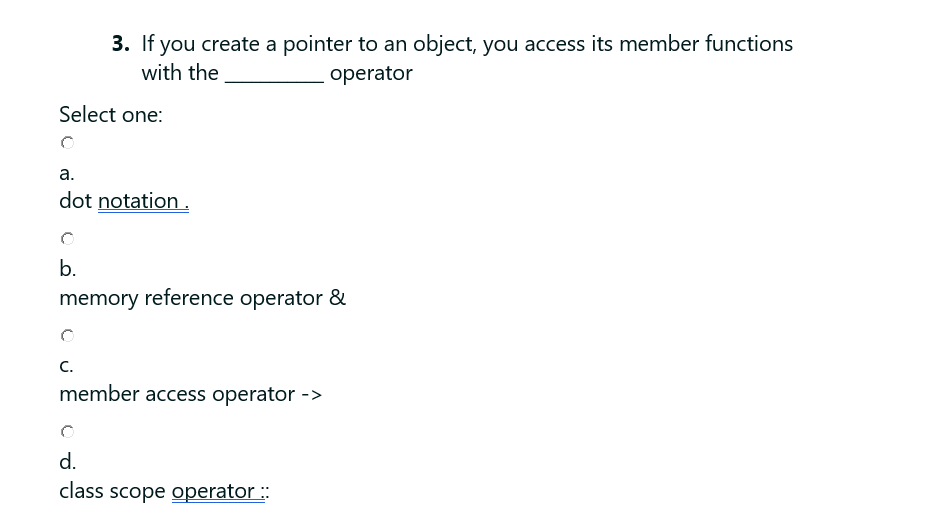 Solved 1. Select the correct method to dereference a struct | Chegg.com