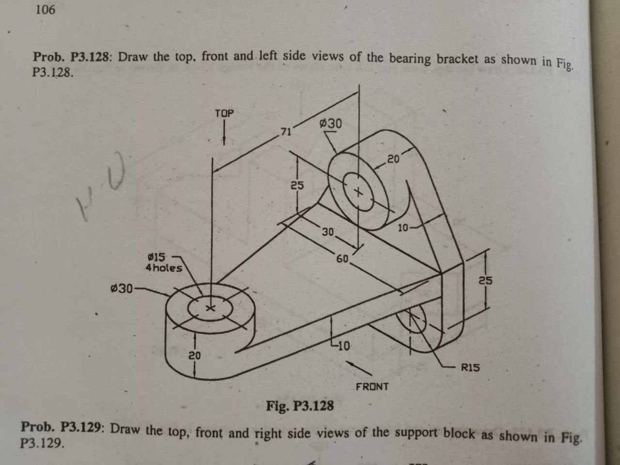 Solved Prob. P3.128: Draw the top, front and left side views | Chegg.com