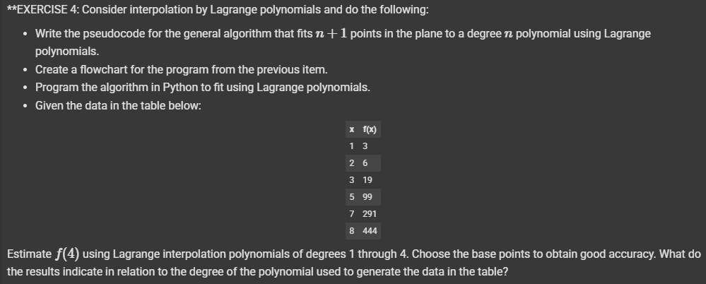 Solved **EXERCISE 4: Consider interpolation by Lagrange | Chegg.com