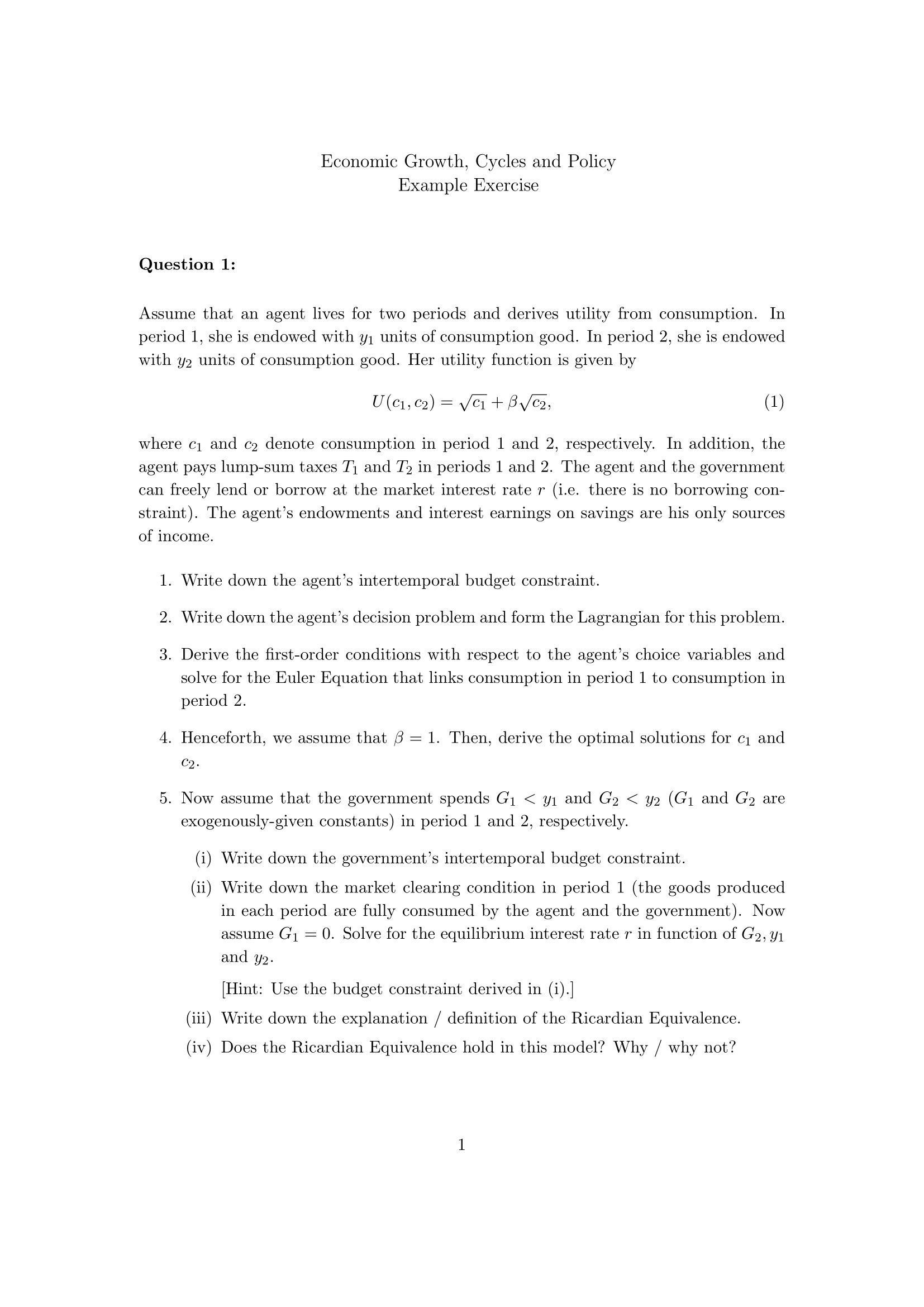 Solved Economic Growth, Cycles and Policy Example Exercise | Chegg.com