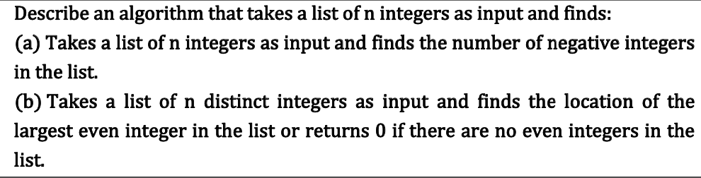 Solved Describe an algorithm that takes a list of n integers | Chegg.com
