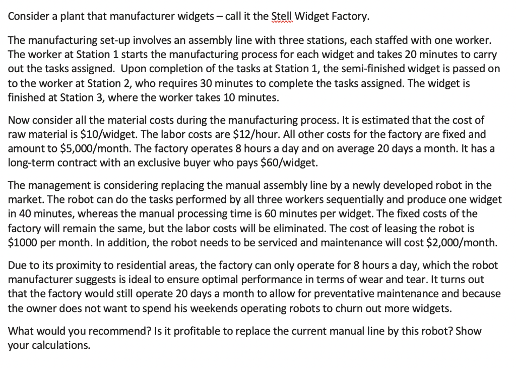 Solved Consider a plant that manufacturer widgets - call it | Chegg.com