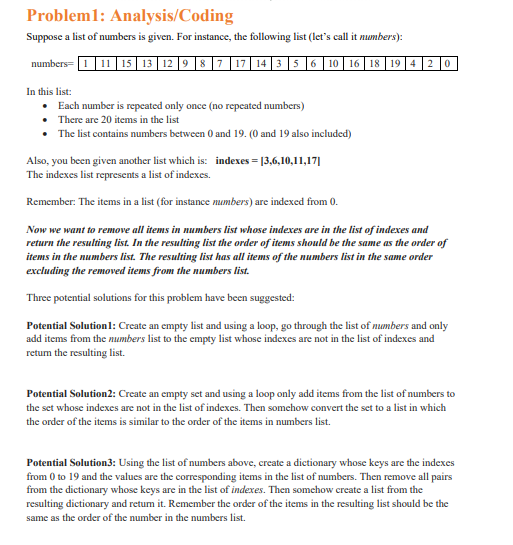 Solved Probleml: Analysis/Coding Suppose a list of numbers | Chegg.com