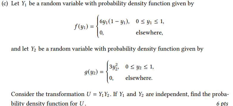 Solved c) Let Y1 be a random variable with probability | Chegg.com