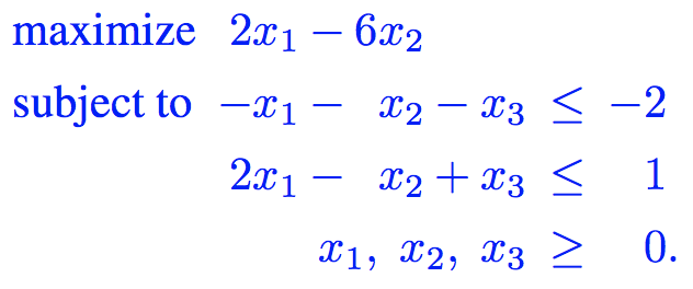 Solved maximize 2x1 – 6x2 subject to –X1 – X2 – x3 = -2 2.x1 | Chegg.com