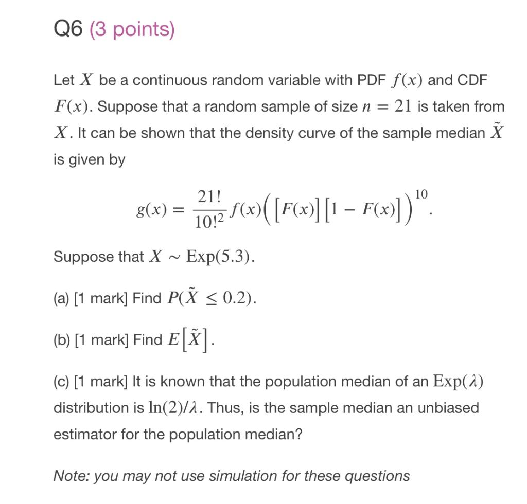Solved Q6 (3 points) = Let X be a continuous random variable | Chegg.com