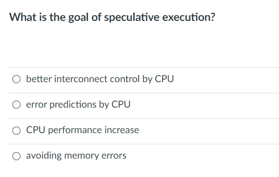 Solved What is the goal of speculative execution? O better | Chegg.com