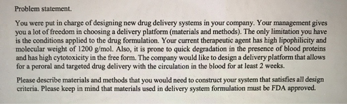 Solved Drug delivery problem, any help is appreciated! | Chegg.com