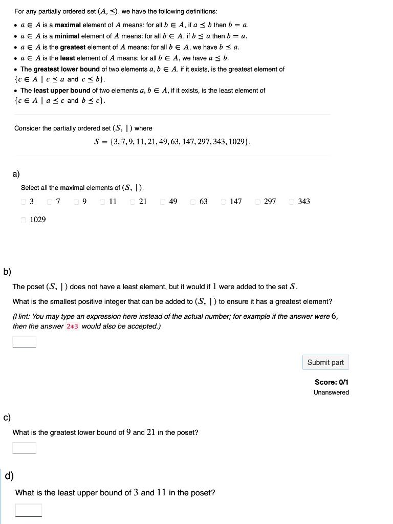 Solved For any partially ordered set (A,≤), we have the | Chegg.com