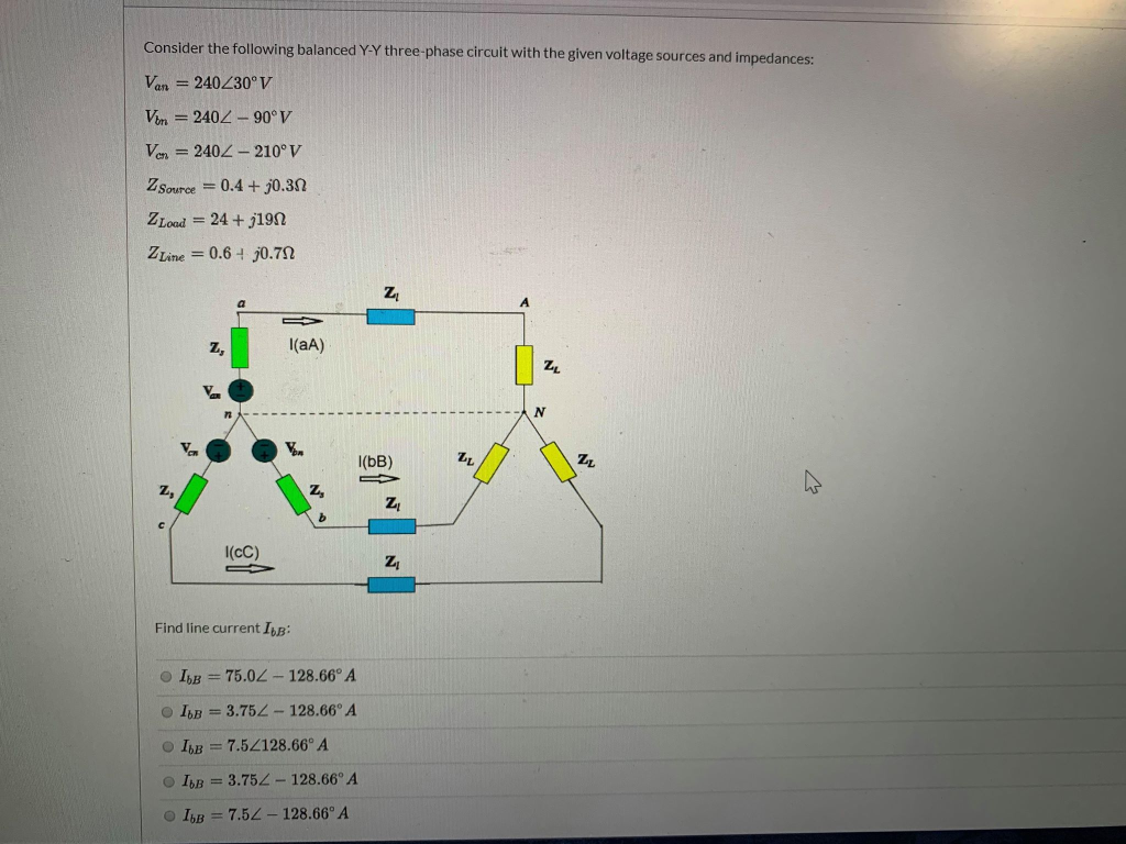 Solved Consider the following balanced Y-Y three-phase | Chegg.com