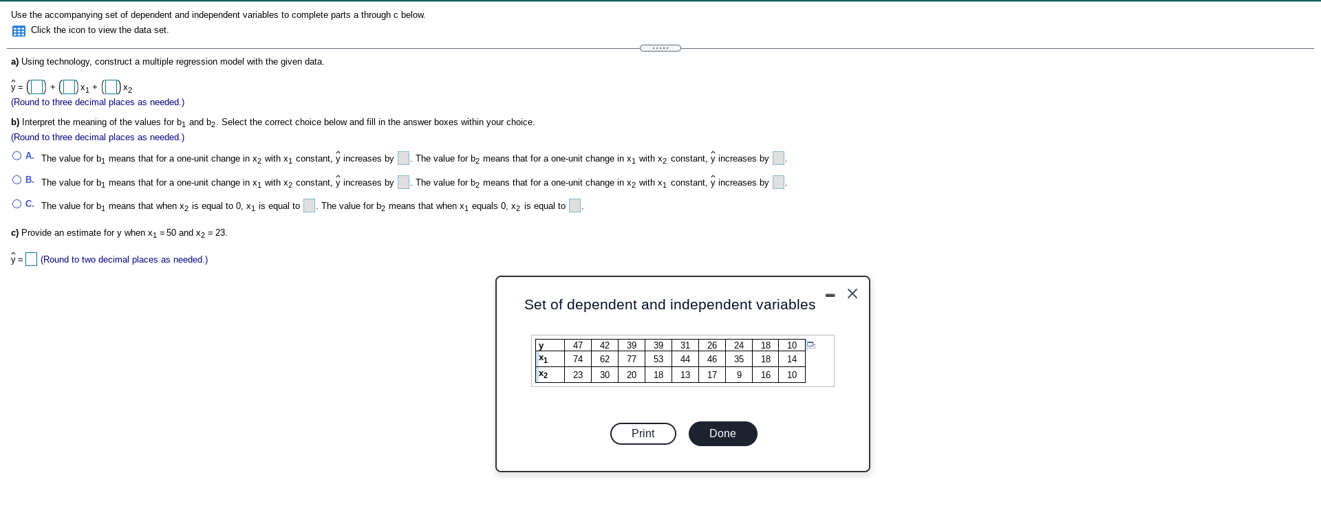 Solved Use the accompanying set of dependent and independent | Chegg.com