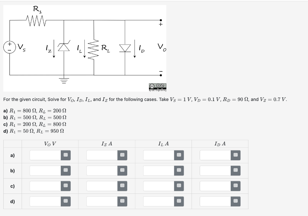 Solved For the given circuit, Solve for VO,ID,IL, and IZ for | Chegg.com
