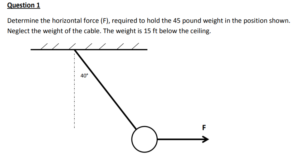 Solved Question 1 Determine the horizontal force (F), | Chegg.com