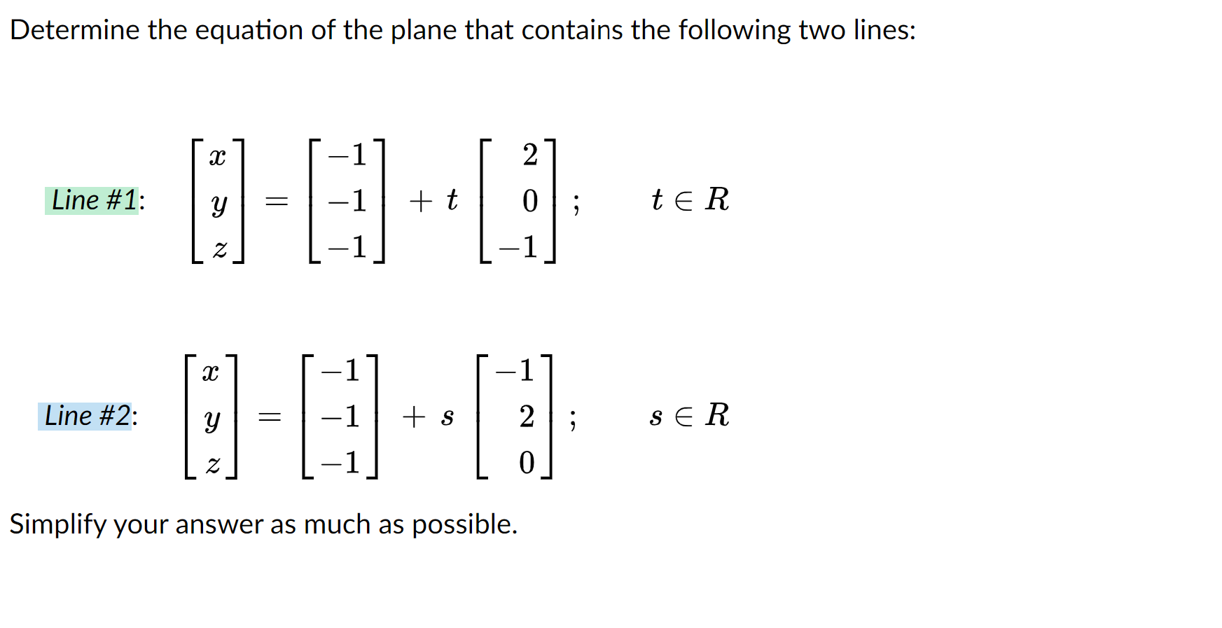 Solved Determine the equation of the plane that contains the | Chegg.com