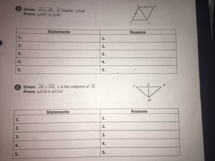 Solved 1Given: AD AB, AC bisects DAB Prove: AADC AABC | Chegg.com