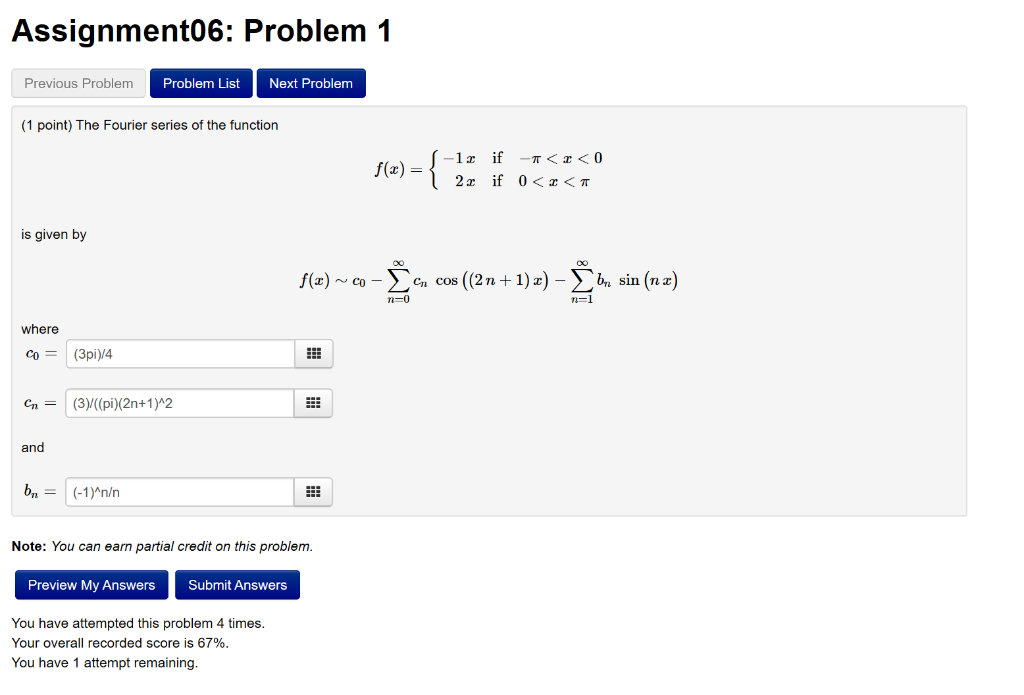 Solved Assignment06 Problem 1 Previous Problem Problem List 