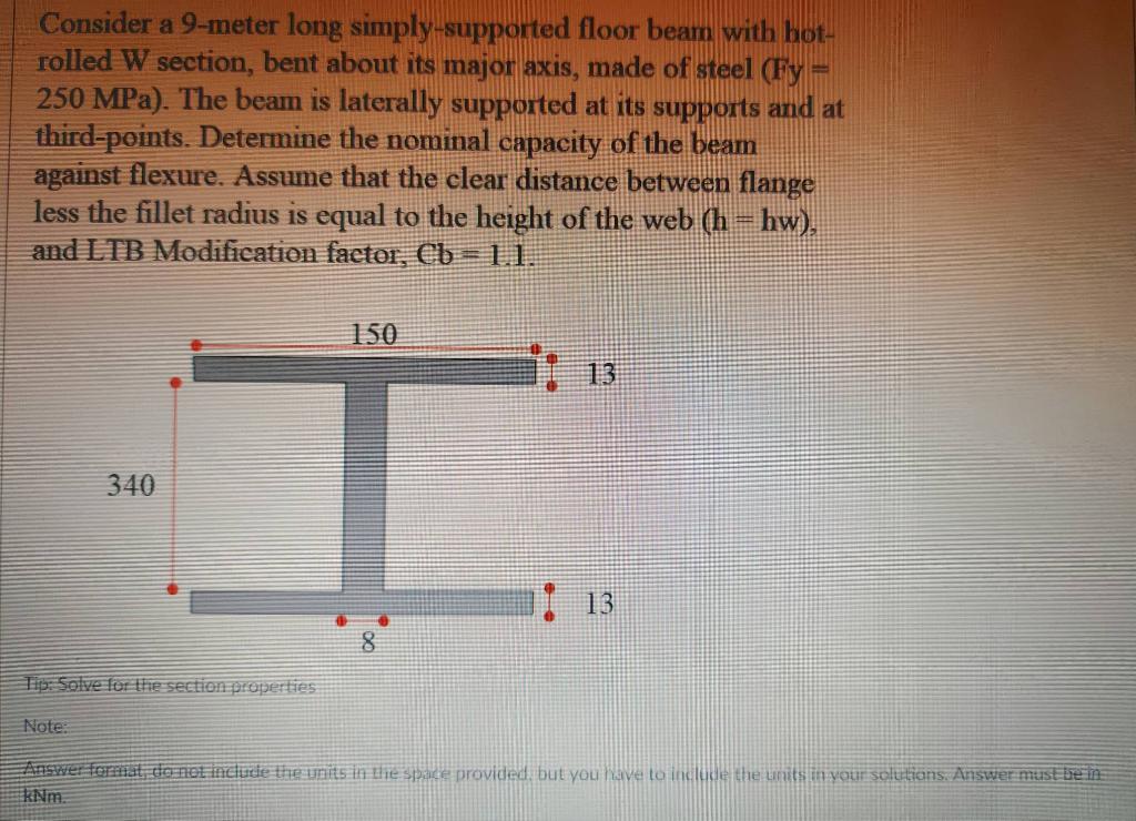 Solved Consider a 9-meter long simply-supported floor beam | Chegg.com
