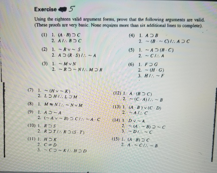 Solved Exercise 5 Using The Eighteen Valid Argument Forms