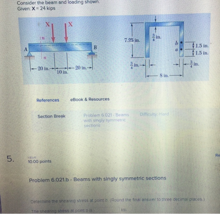 Solved Consider the beam and loading shown. Given: X = 24 | Chegg.com
