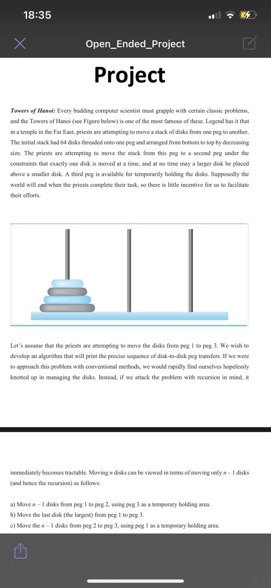 Solved 18:35 ( - Open_Ended_Project Project Towers of Hanoi: | Chegg.com