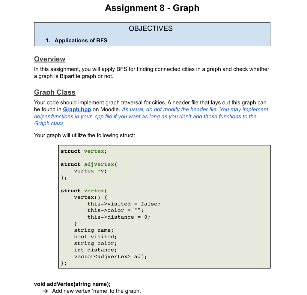 Solved int Graph::breadthFirstTraverse(int k){ Vertex* start | Chegg.com