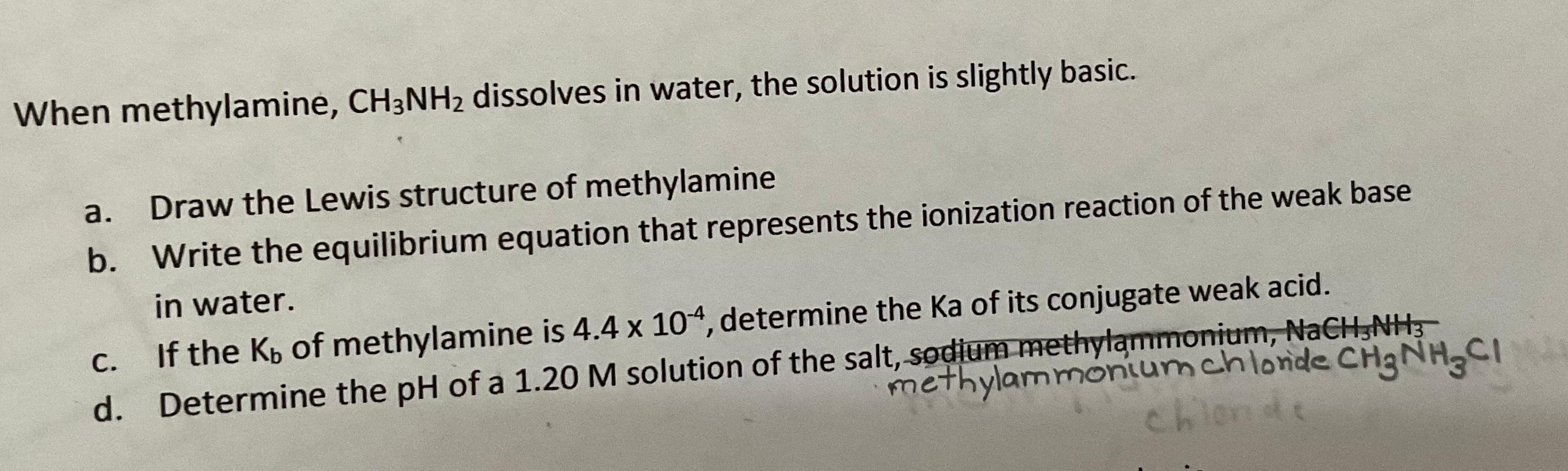 When methylamine, CH3NH2 dissolves in water, the | Chegg.com