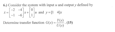 Solved 6.) Consider the system with input u and output y | Chegg.com