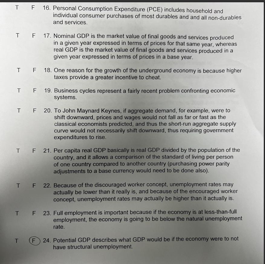 Solved F 16. Personal Consumption Expenditure (PCE) includes | Chegg.com