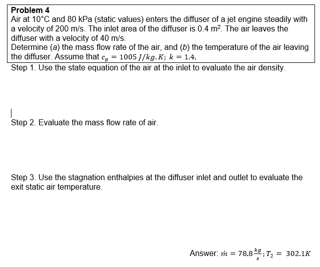 Solved Problem 4 Air at 10°C and 80 kPa (static values) | Chegg.com