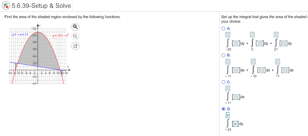 Solved %) 5.6.39-Setup & Solve Find the area of the shaded | Chegg.com