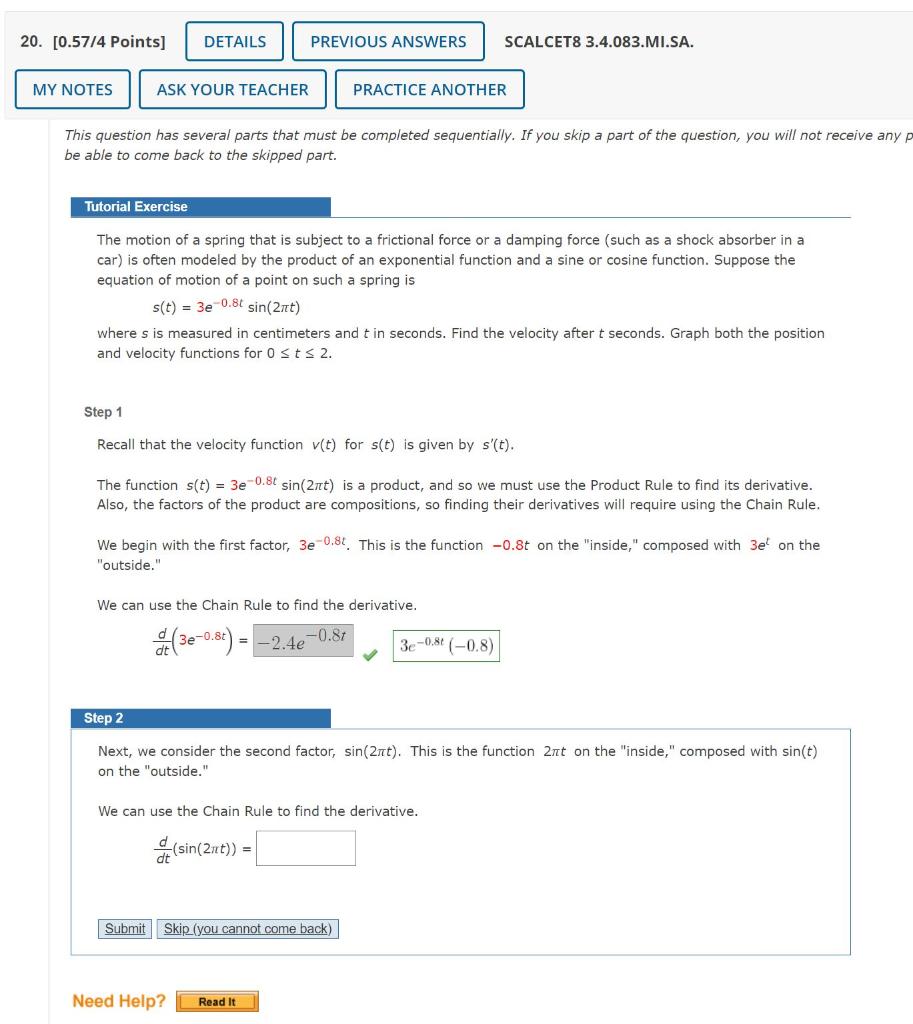 Solved 20. [0.5774 Points] DETAILS PREVIOUS ANSWERS SCALCET8 | Chegg.com