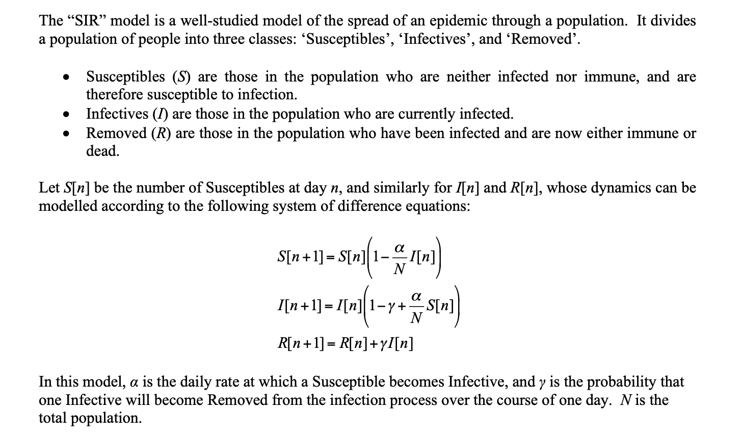 Solved The “SIR” model is a well-studied model of the spread | Chegg.com