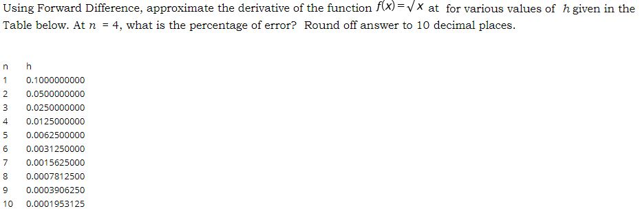 Solved Using Forward Difference, approximate the derivative | Chegg.com