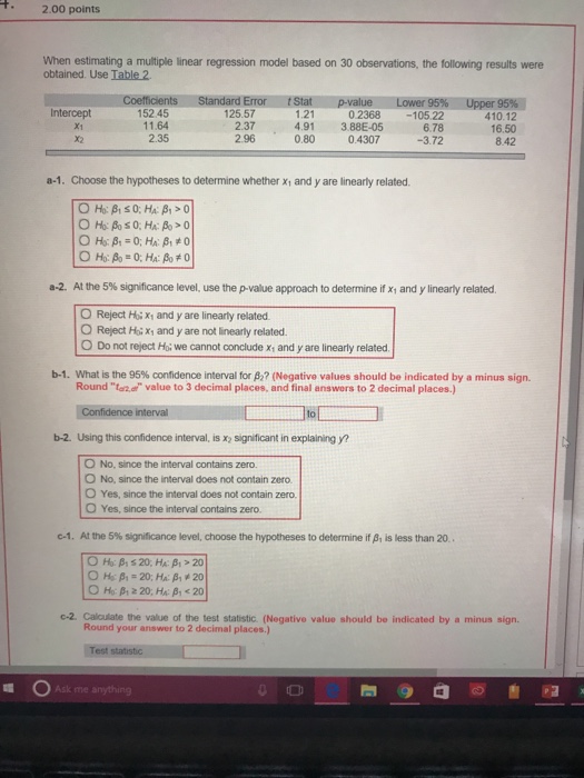 Solved When estimating a multiple linear regression model | Chegg.com