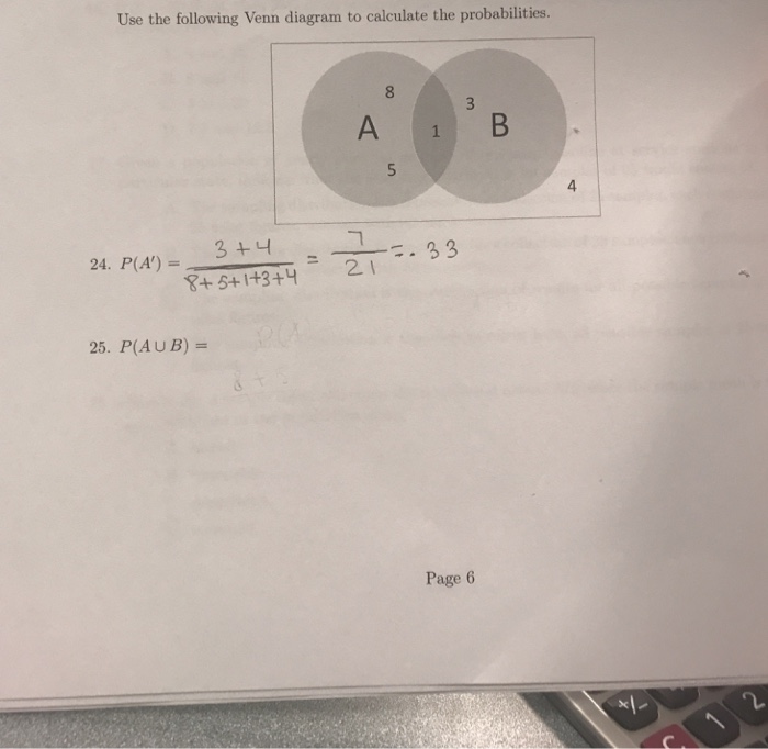 Solved Use the following Venn diagram to calculate the | Chegg.com