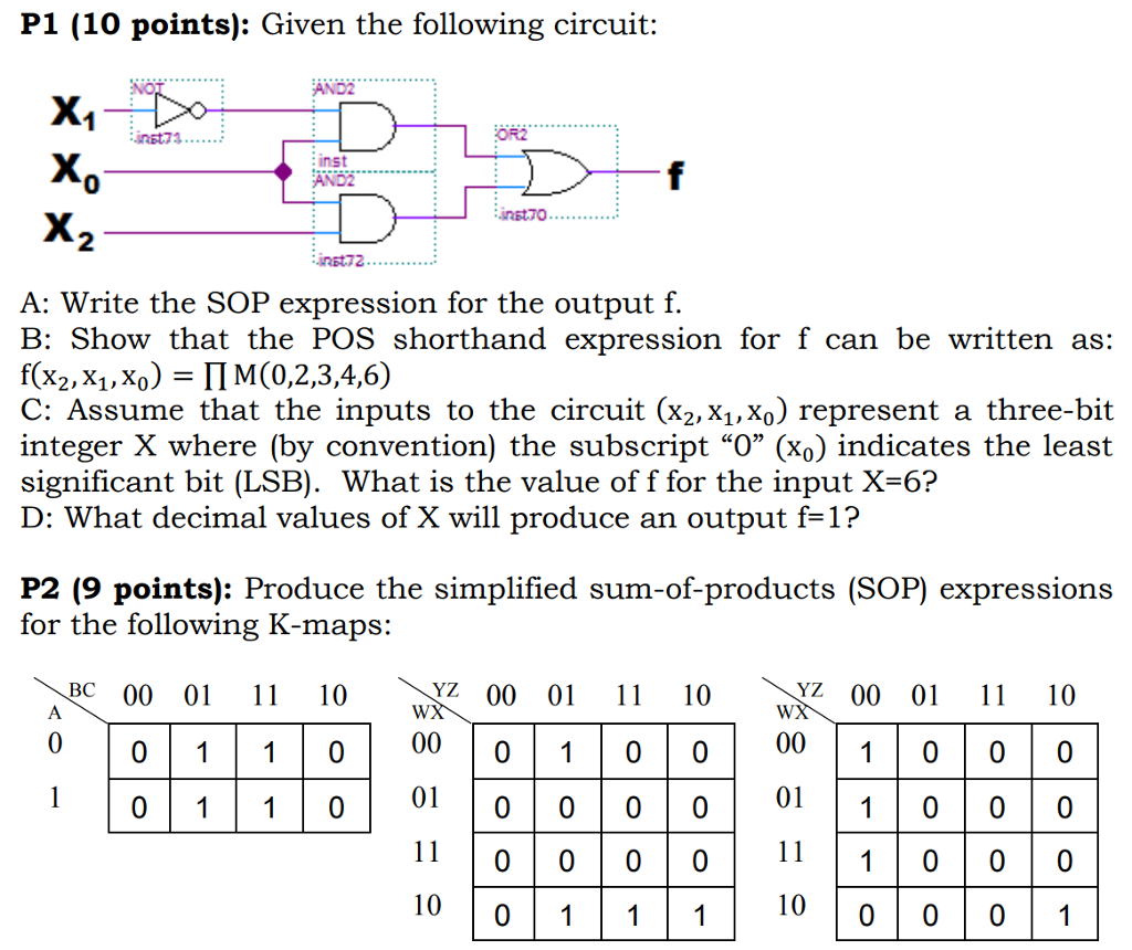 Solved 1) Given the following circuit: A: Write the SOP | Chegg.com